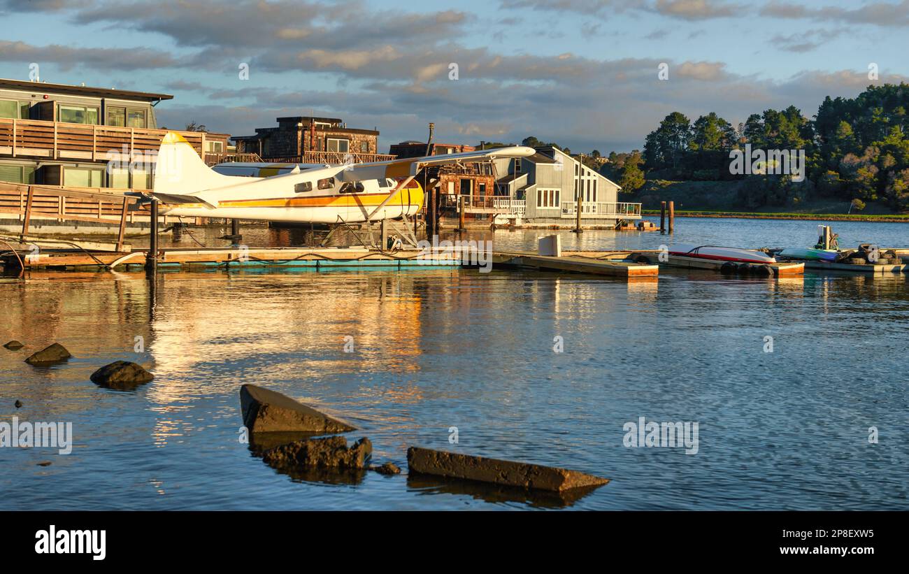 Seaplane docked in harbour, Mill Valley, Marin County, California, USA ...