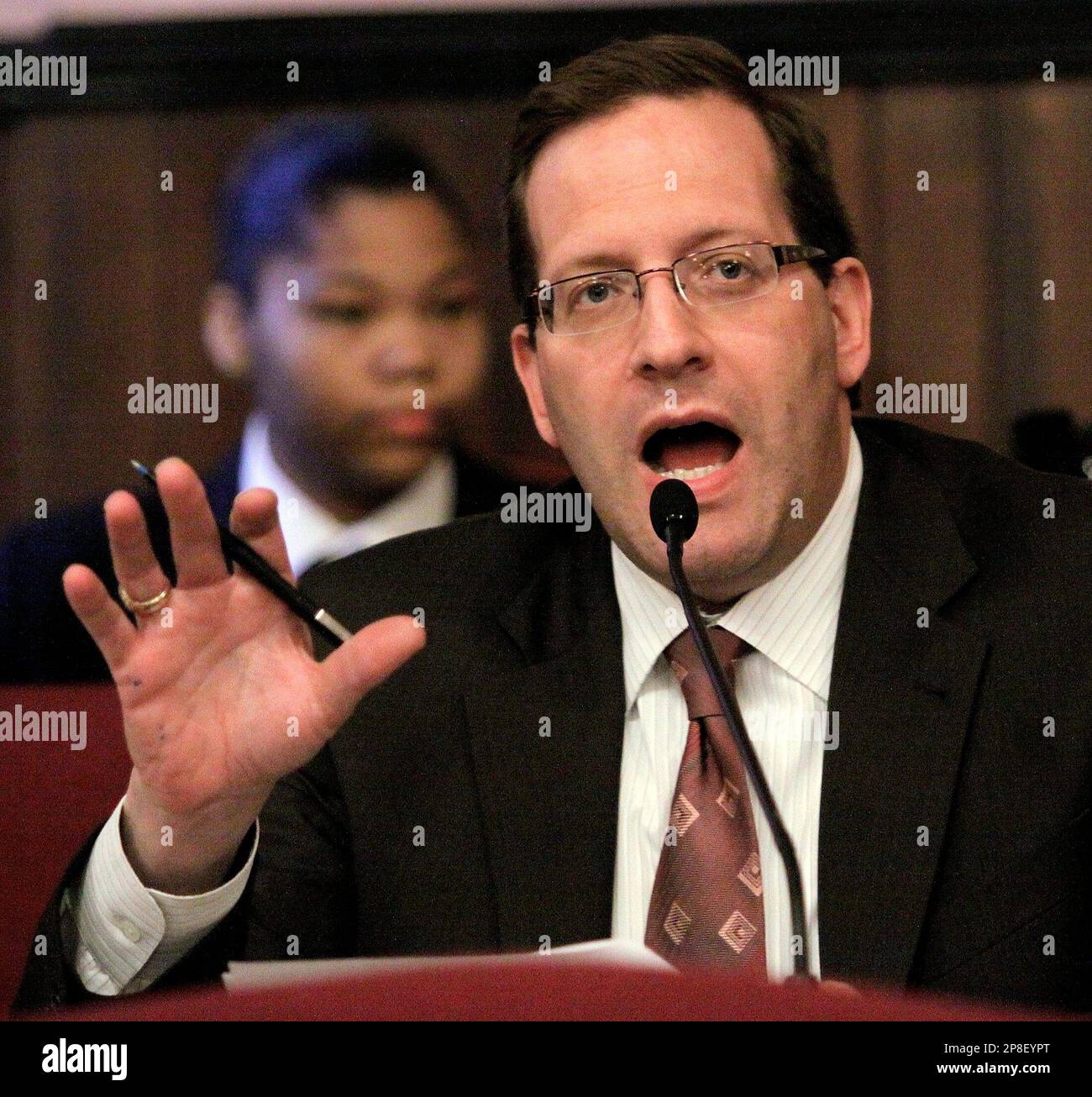 Illinois Sen. Ira Silverstein, D-Chicago, ask questions during the ...