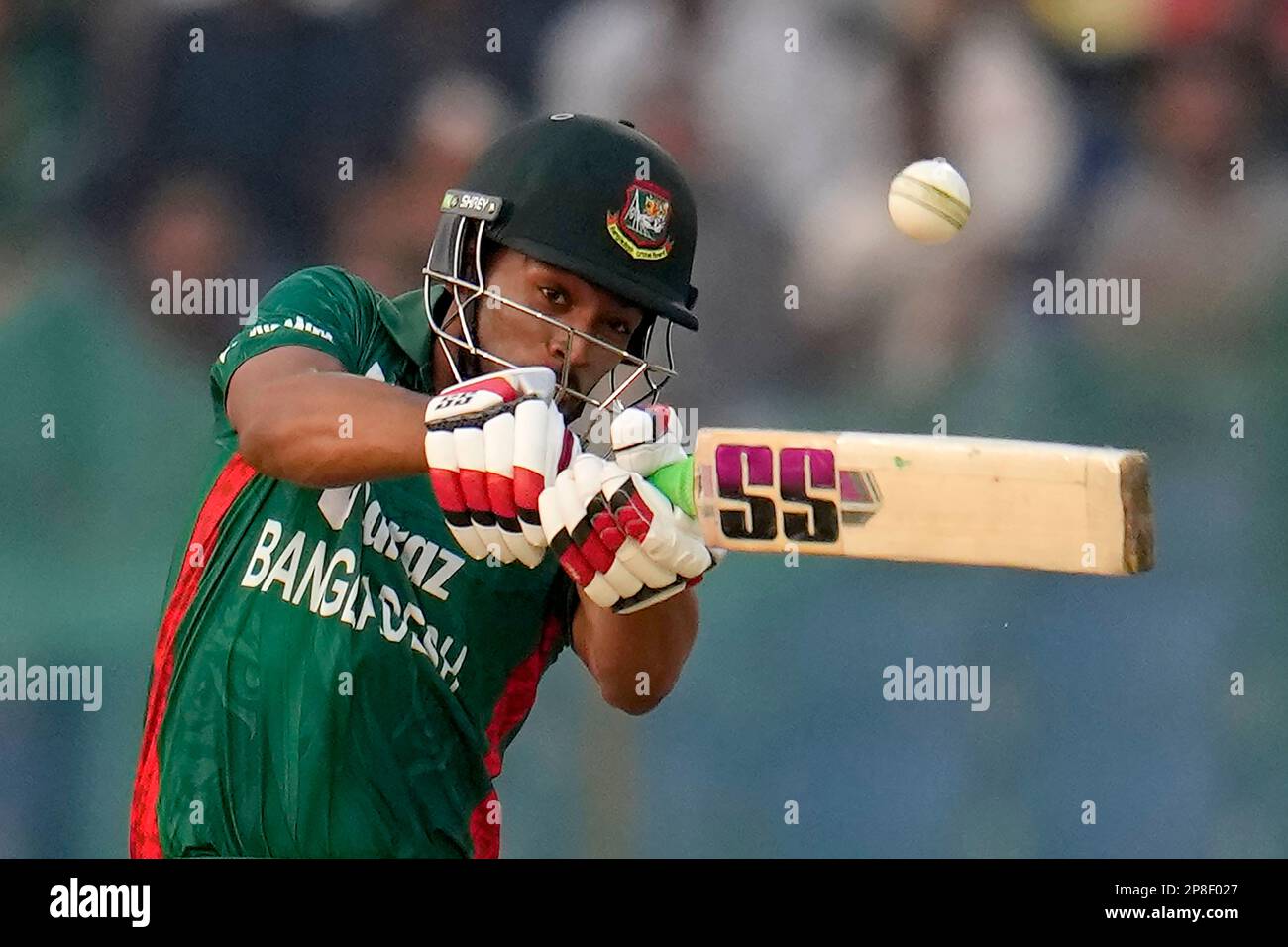 Bangladesh's Najmul Hossain Shanto plays a shot during the first T20 ...