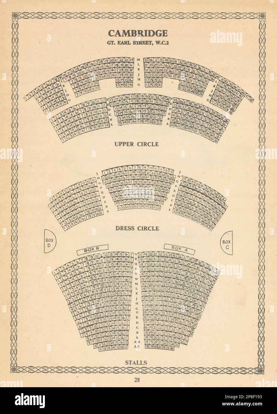 Cambridge Theatre, Covent Garden, London. Vintage seating plan 1960 old print Stock Photo - Alamy
