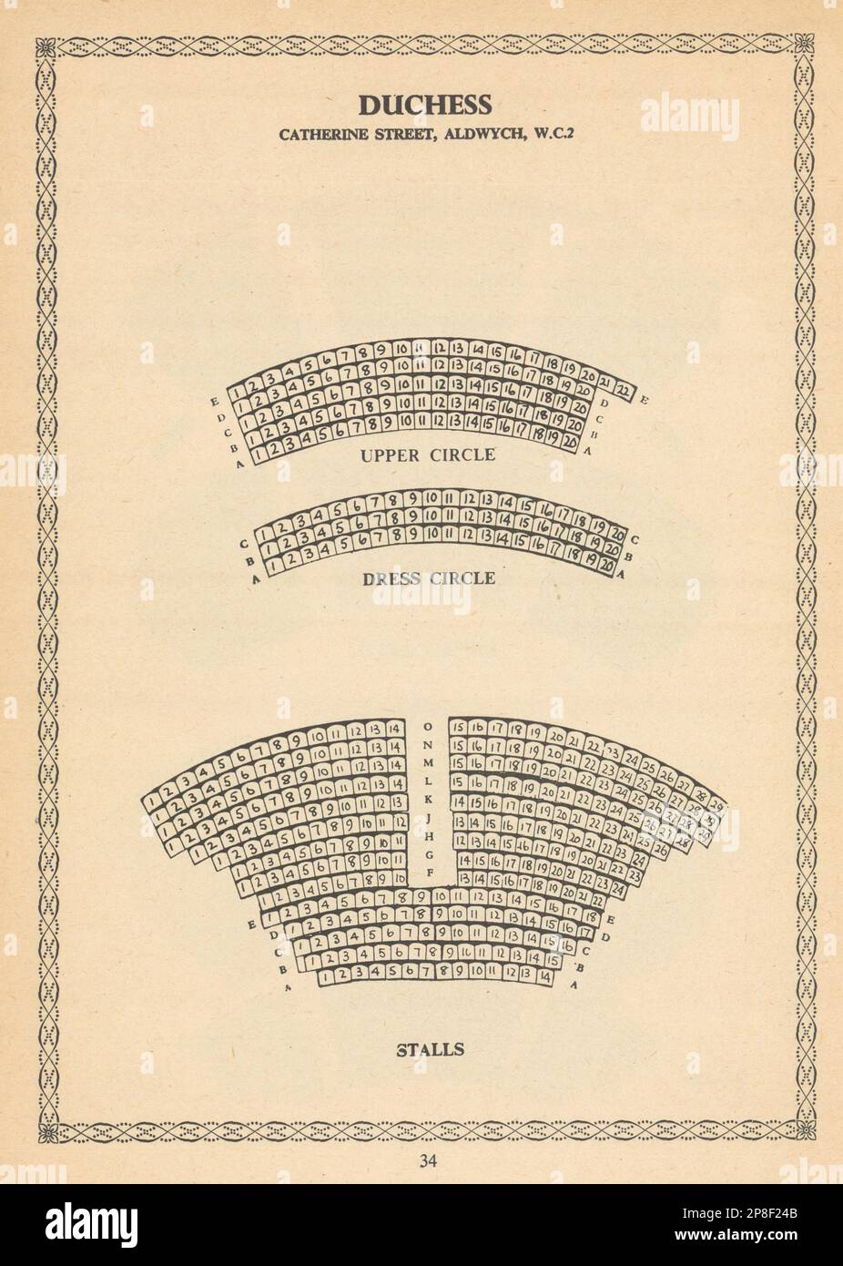 Duchess Theatre, Aldwych, Covent Garden, London. Vintage seating plan ...