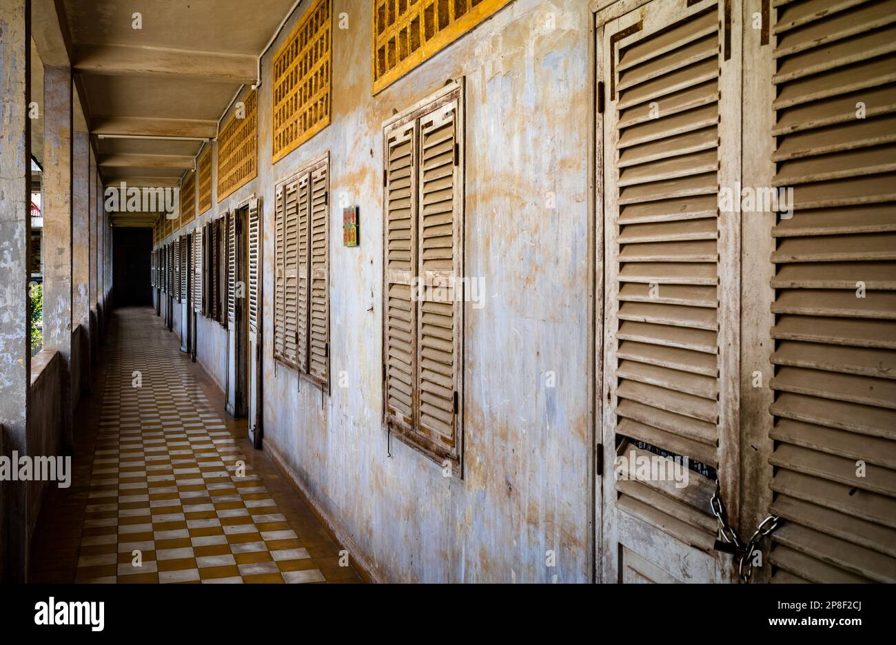 A corridor past former classrooms in the notorious Tuol Sleng S-21 ...