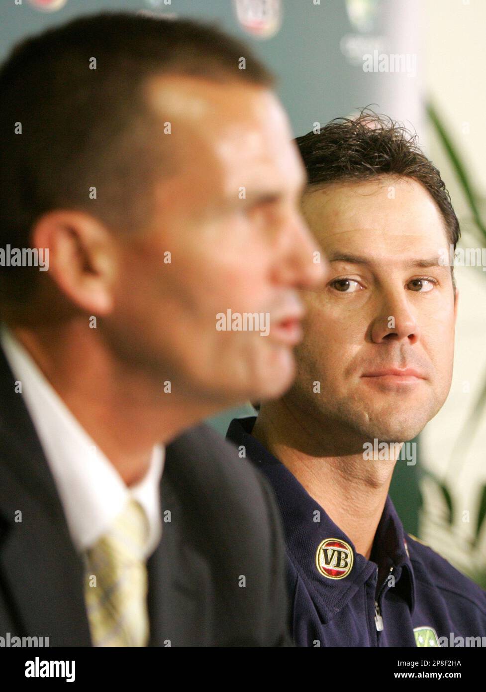 Captain Ricky Ponting, right, looks at chairman of selectors Andrew ...