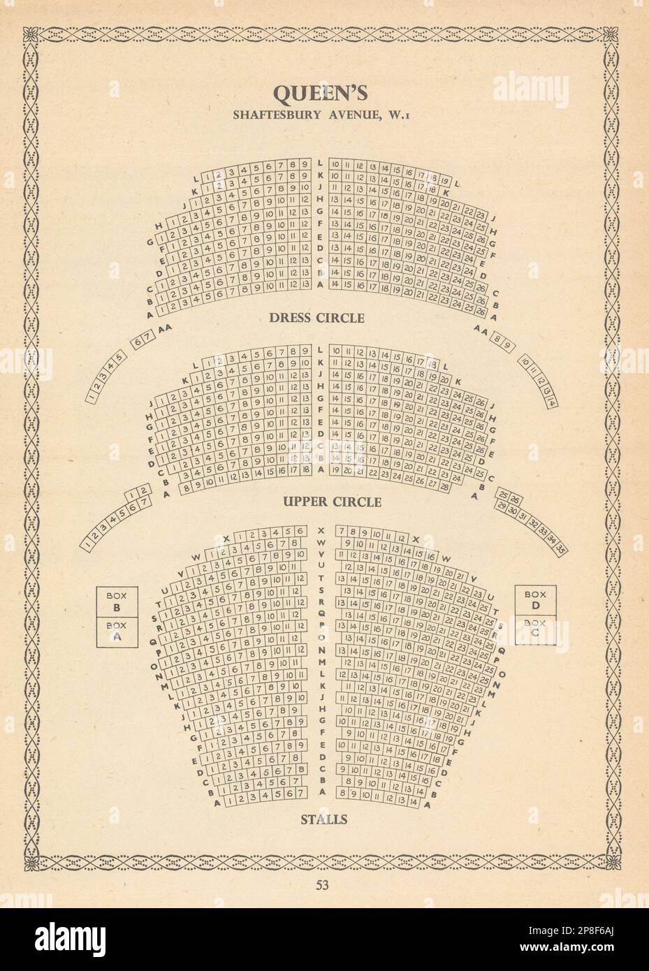 Queen's (now Sondheim) Theatre, Shaftesbury Avenue W1. Vintage seating ...