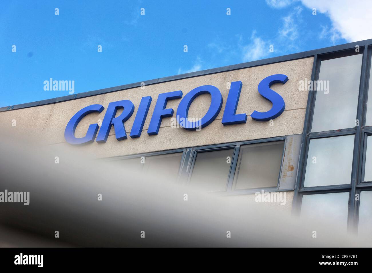 Facade of Grifols headquarters, on March 9, 2023, in Coslada (Madrid). Specializing in the ...