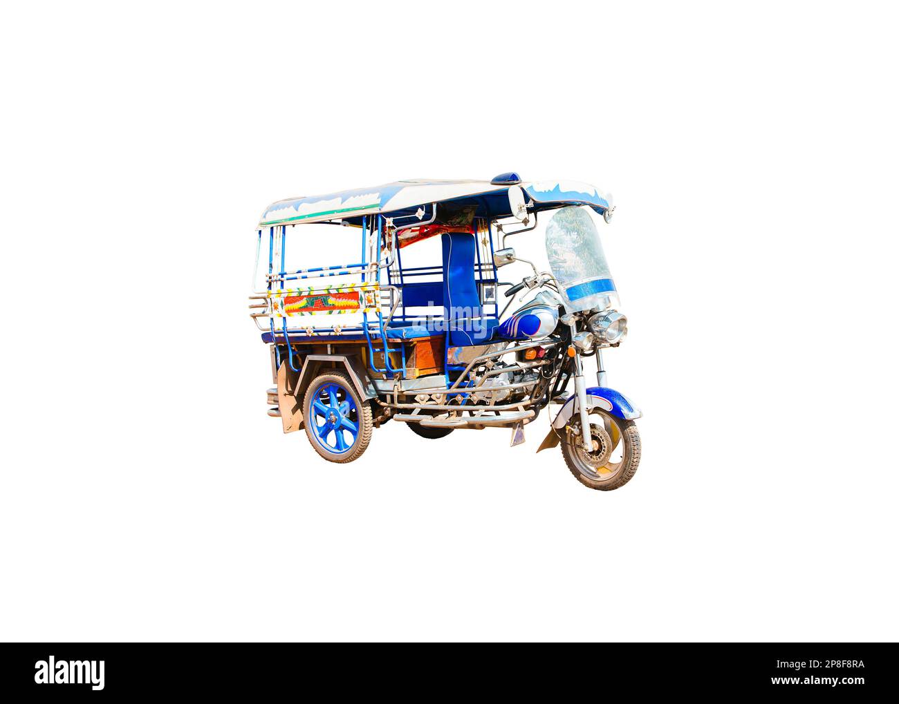 A three wheeled taxi cab isolated on white background with clipping ...