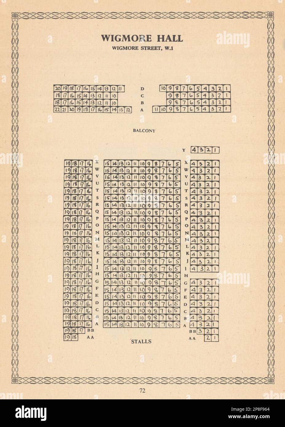 Wigmore Hall, Wigmore Street, London. Vintage seating plan 1960 old ...