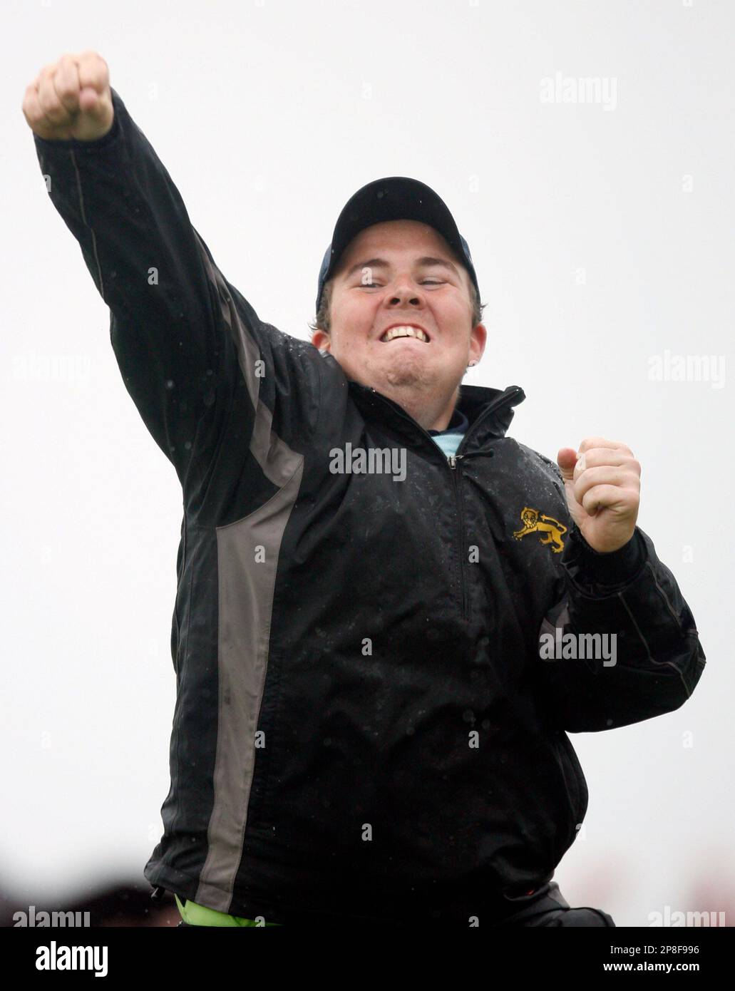 Ireland's amateur golfer Shane Lowry reacts after winning the Irish ...