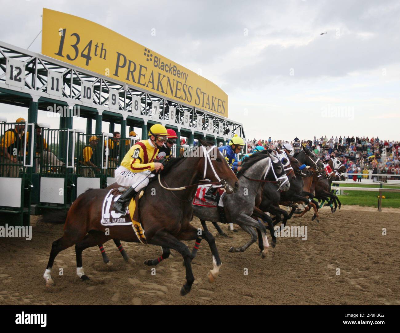 Rachel Alexandra, foreground, and jockey Calvin Borel, break from the ...