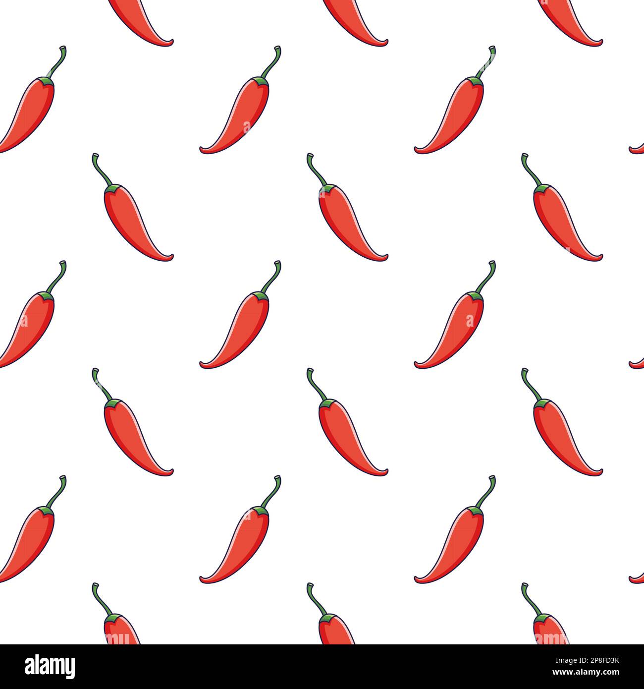 Cute Red Chili Pepper seamless pattern in doodle style. Vector hand ...
