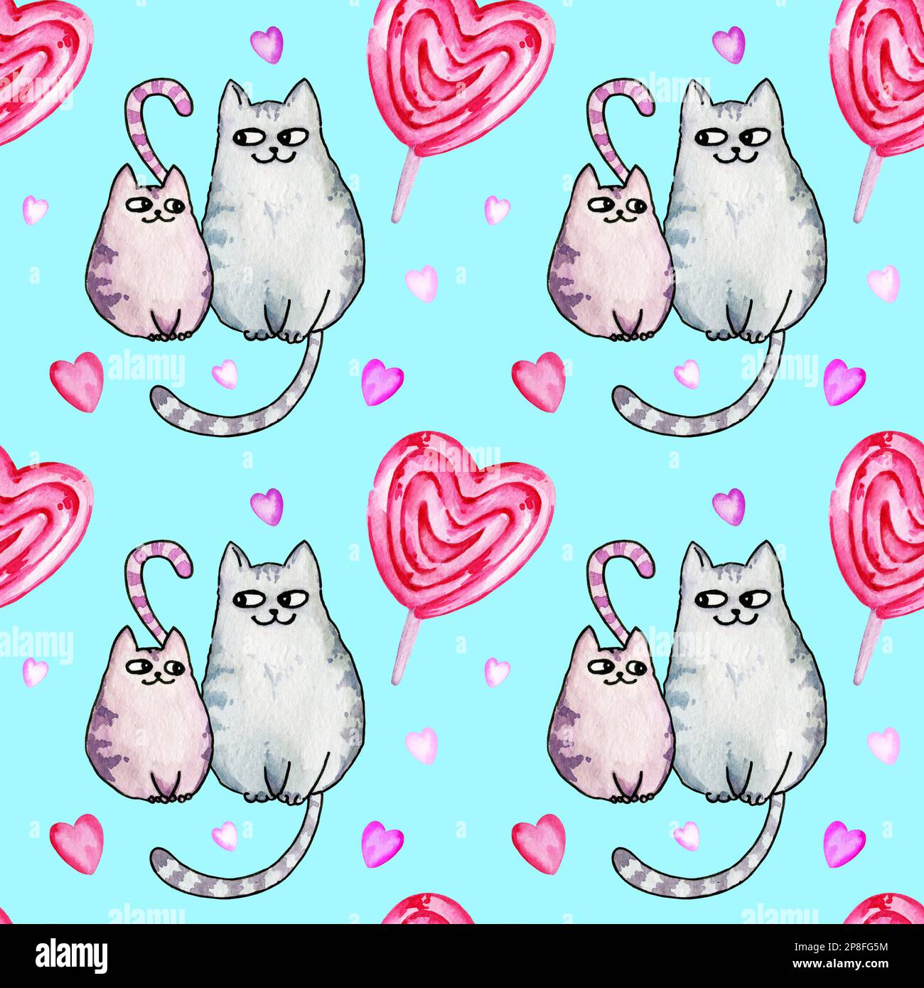seamless watercolour pattern onValentines Day theme with heart, cute ...