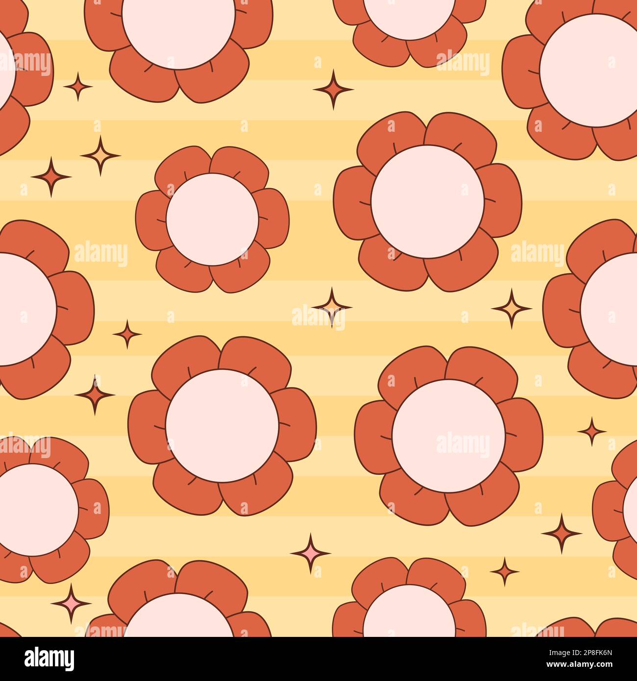 Retro seamless pattern with Daisy Flower Power on yellow background ...