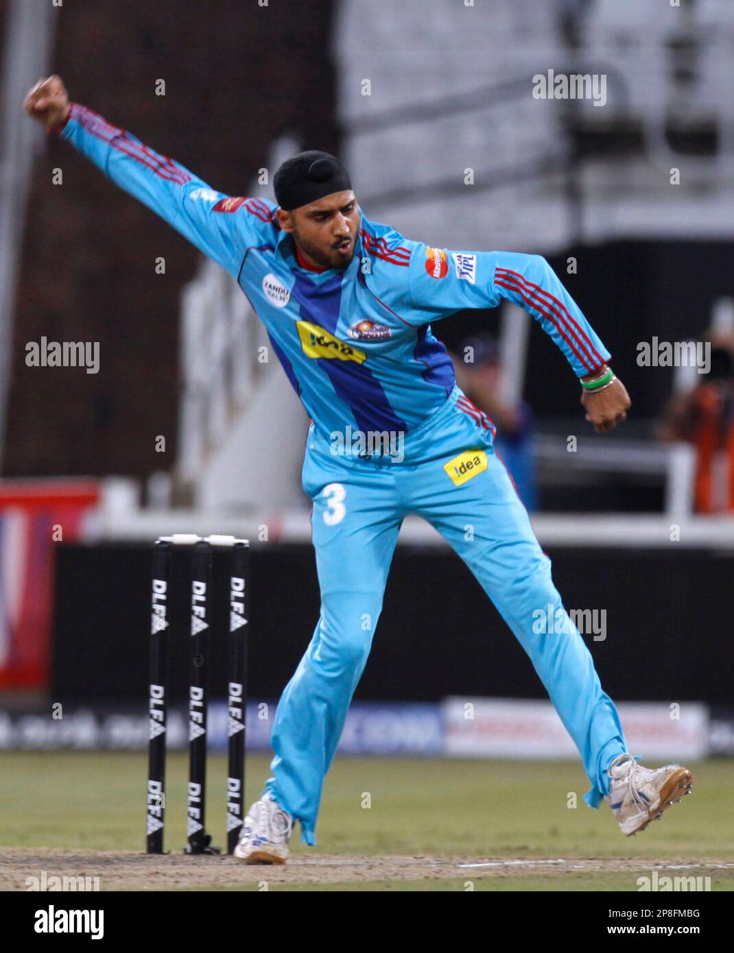 Mumbai Indians Harbhajan Singh reacts after the dismissal of Rajasthan ...
