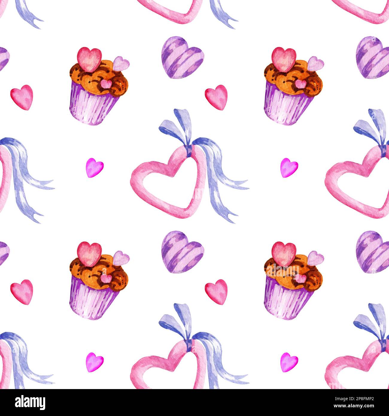 seamless watercolour pattern on Love theme with heart, sweets ...