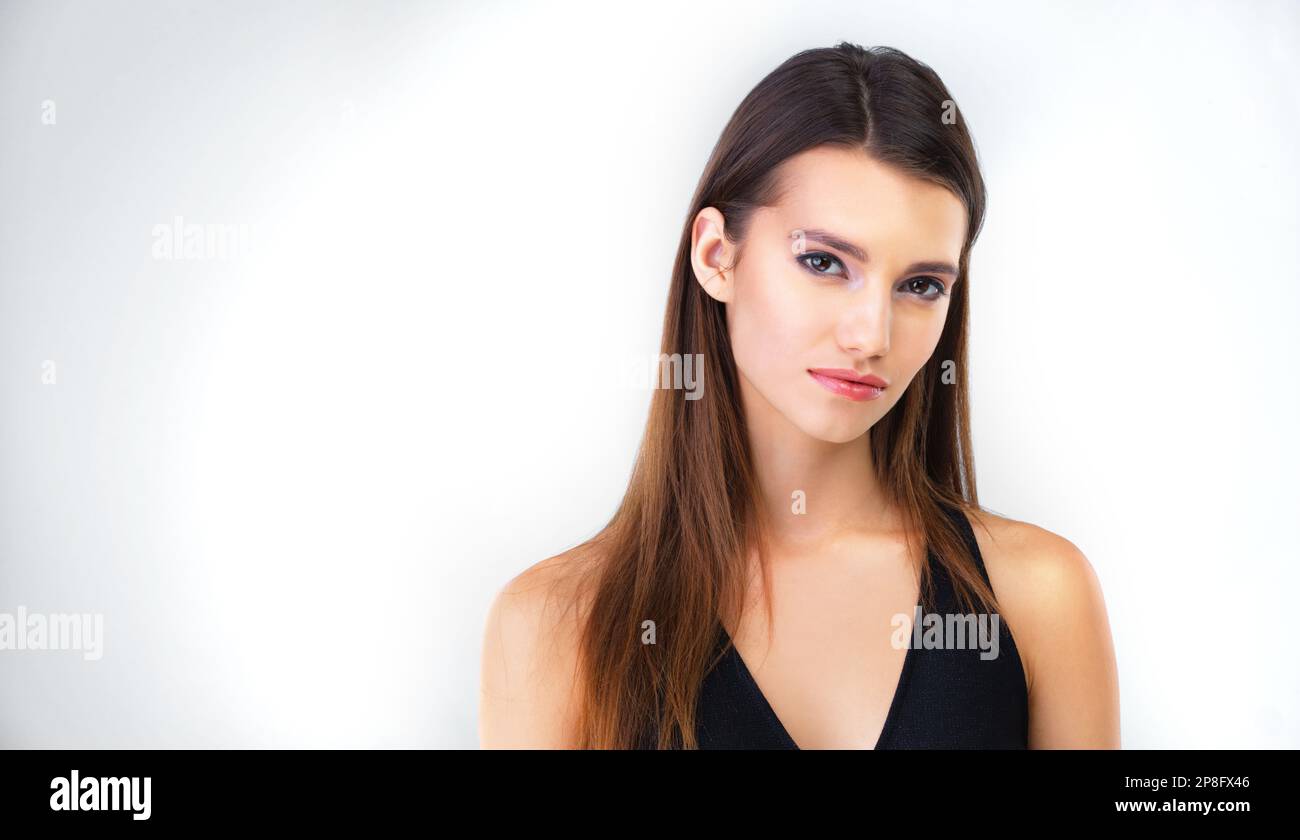 Woman, portrait and mockup with makeup, cosmetics and natural beauty ...