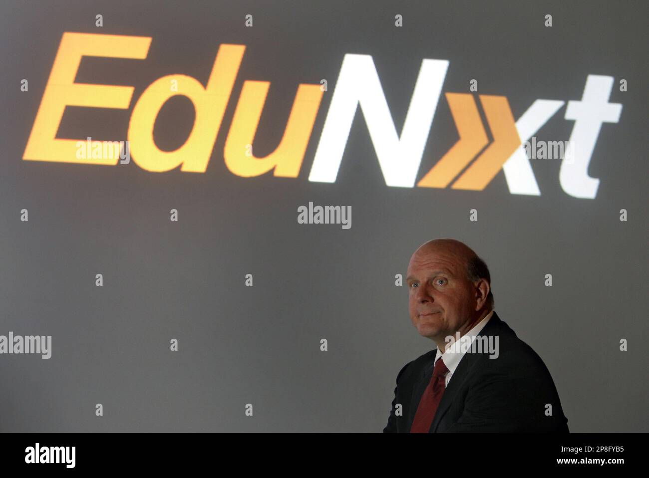 Microsoft Chief Executive Steve Ballmer looks on during the launch of EduNxt, a Technology ...