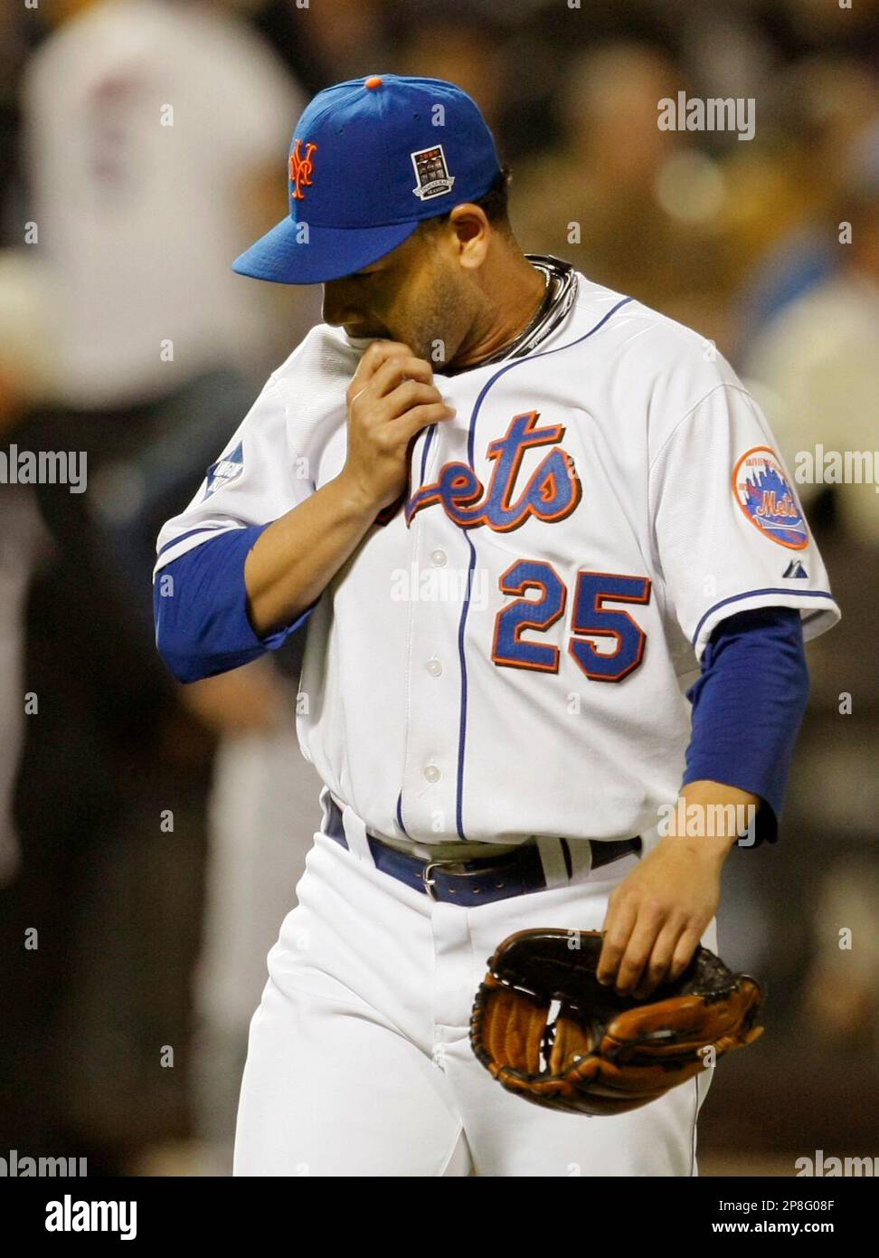 New York Mets relief pitcher Pedro Feliciano reacts leaving the mound ...