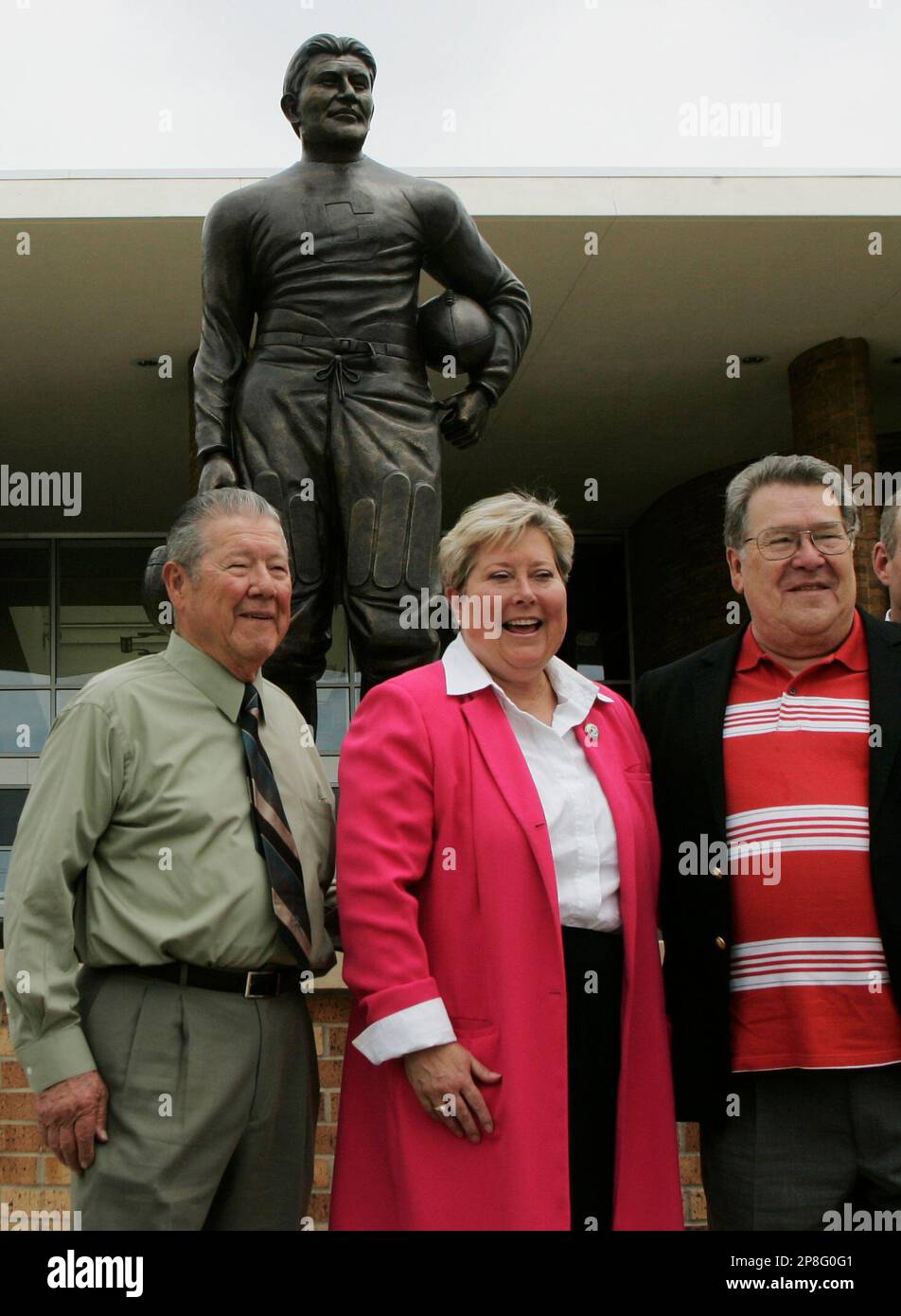 Bill Thorpe, left, and Jack Thorpe, right, sons of Jim Thorpe, pose for ...