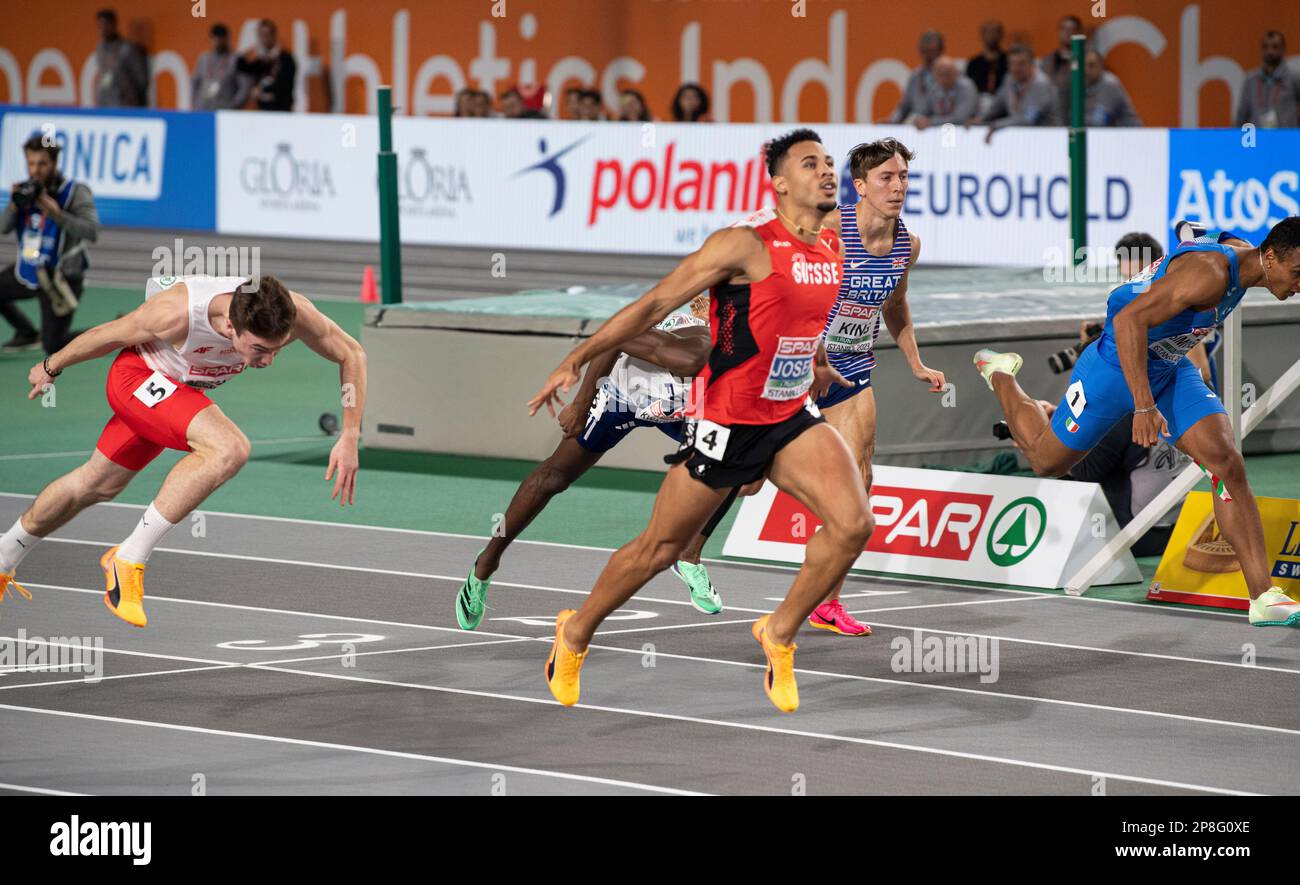 Jason Joseph of Switzerland on his way to winning the men’s 60m hurdles ...