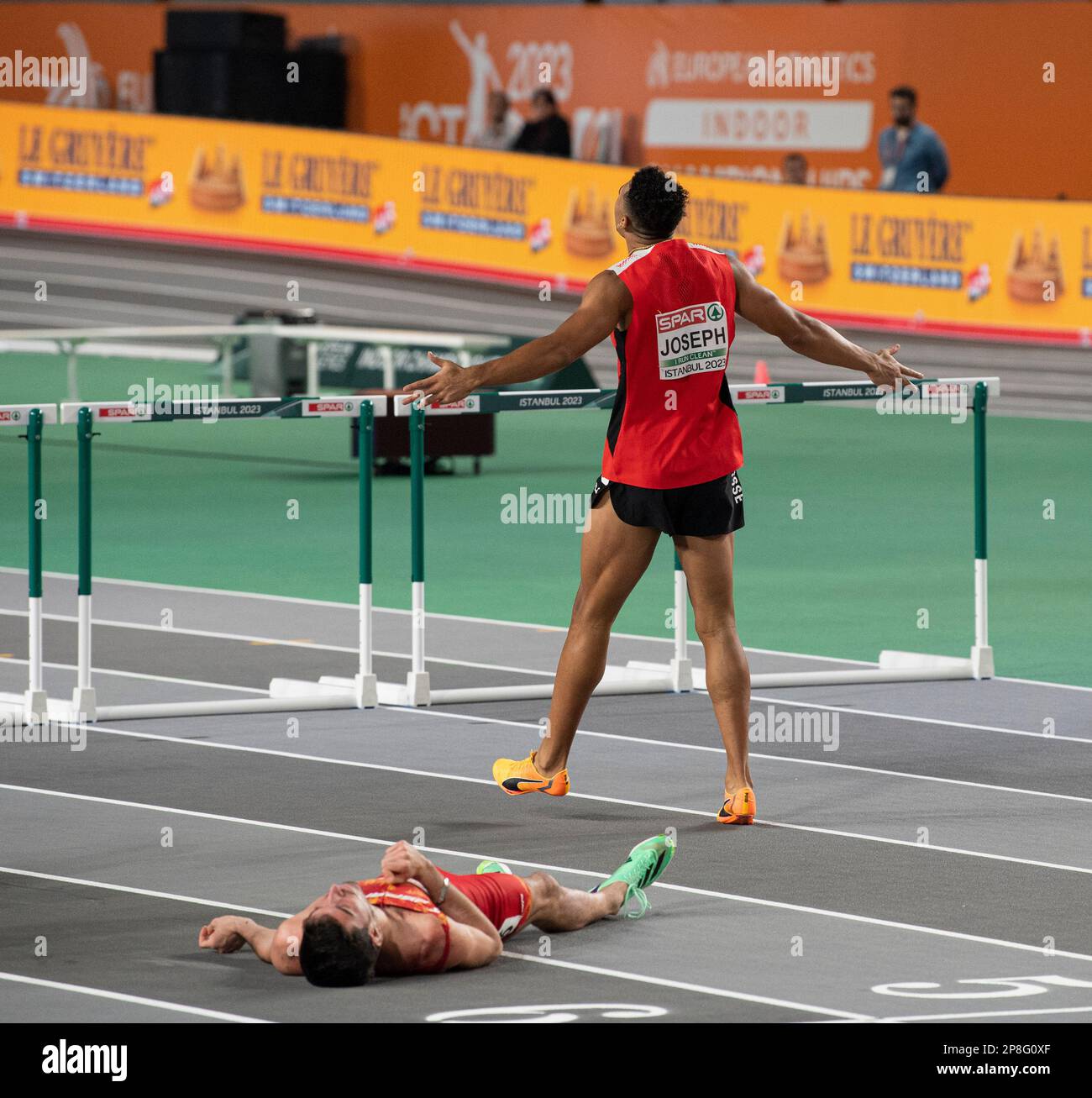 Jason Joseph of Switzerland celebrates his win as Enrique Llopis of ...
