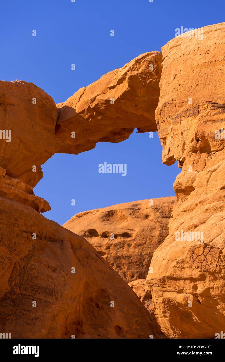 Burdah arch Rock Bridge, Wadi Rum, Jordan close-up Stock Photo - Alamy
