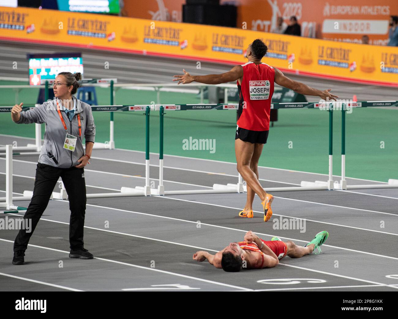 Jason Joseph of Switzerland celebrates his win as Enrique Llopis of ...