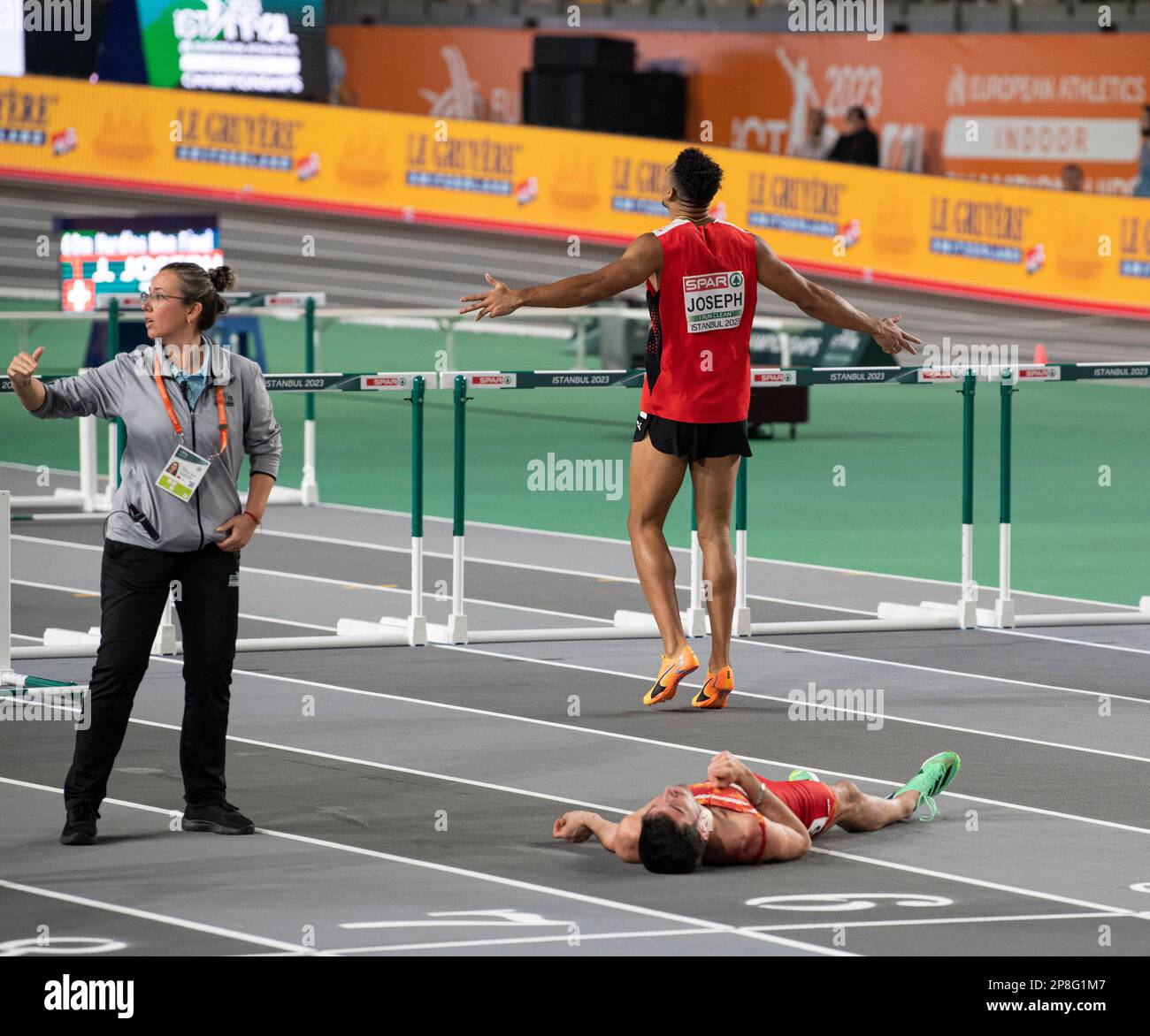 Jason Joseph of Switzerland celebrates his win as Enrique Llopis of ...