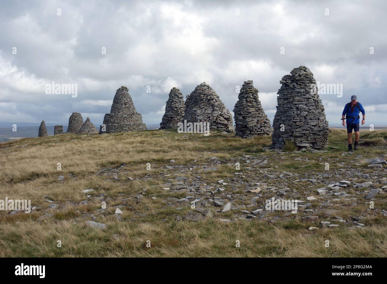 Man Walking by the Stone Cairns on the Summit of 'Nine Standards Rigg ...