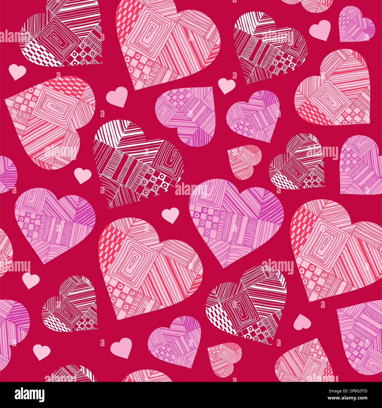 vector hearts with patterns, seamless pattern for valentines day ...