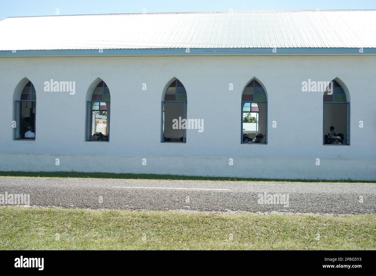 Aitutaki Cook Islands - november 9 2010; Church windows in row simple ...