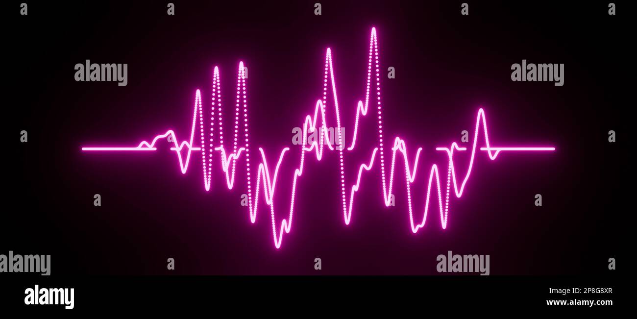 Neon pink 3D abstract wireframe sound waves, visualization of frequency ...