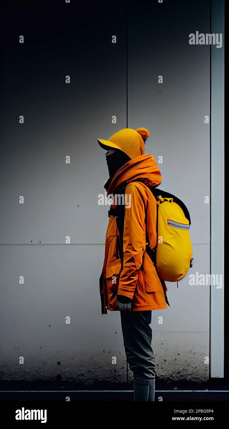 Young traveler back view. Back view of backpacker standing at urban ...