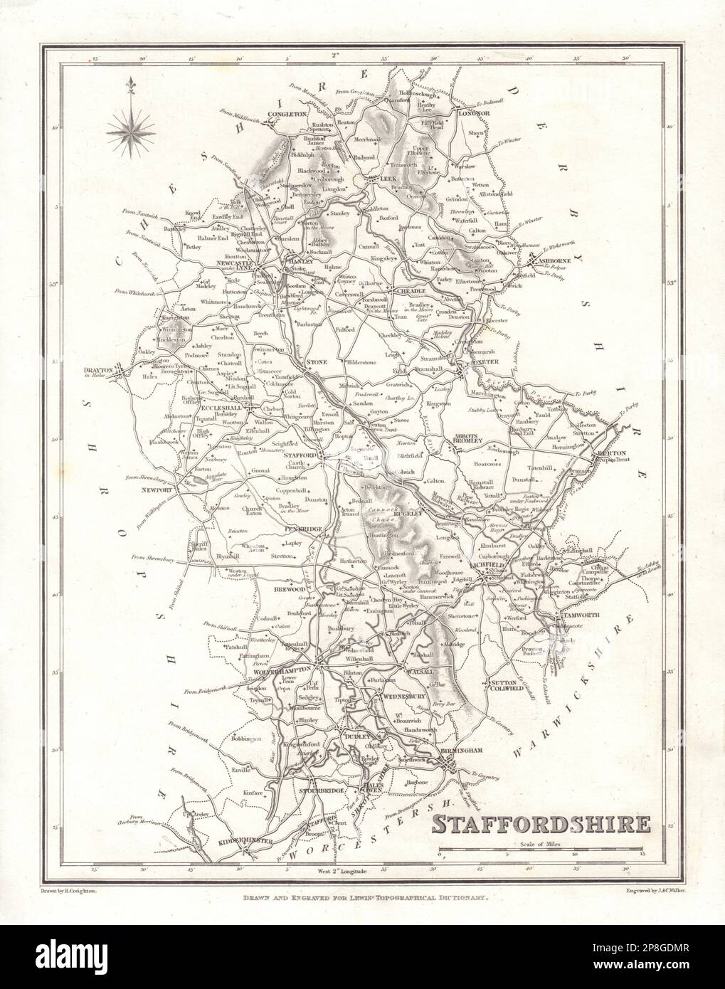 Antique county map of STAFFORDSHIRE by Walker & Creighton for Lewis ...