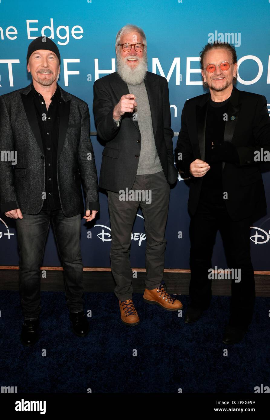 Los Angeles, Ca. 8th Mar, 2023. The Edge, David Letterman and Bono at ...