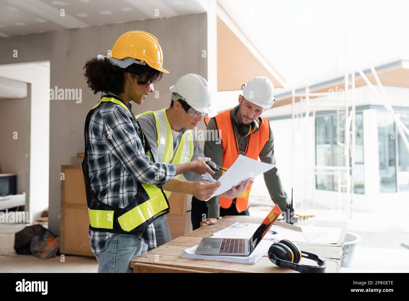 engineer team planning and discussing about construction building on ...