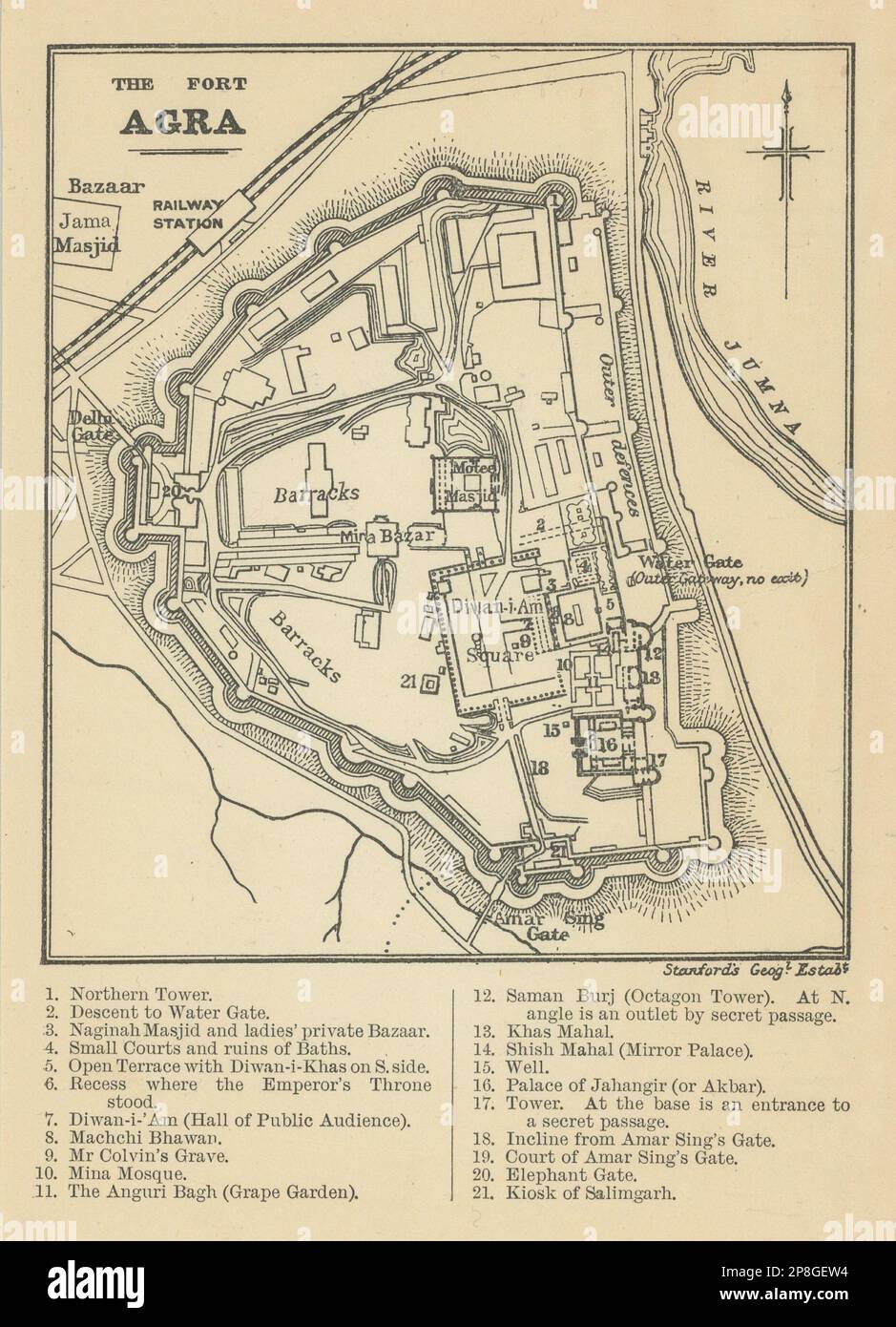 BRITISH INDIA. Agra Fort sketch plan 1905 old antique vintage map chart ...