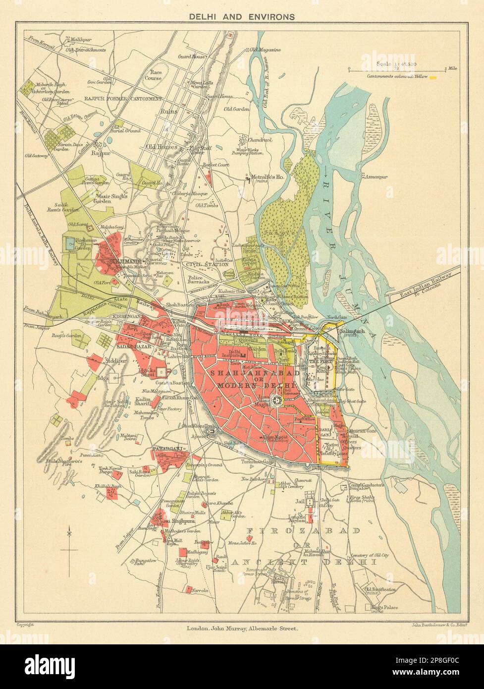 BRITISH INDIA. Delhi & environs plan. Showing cantonment & railways ...