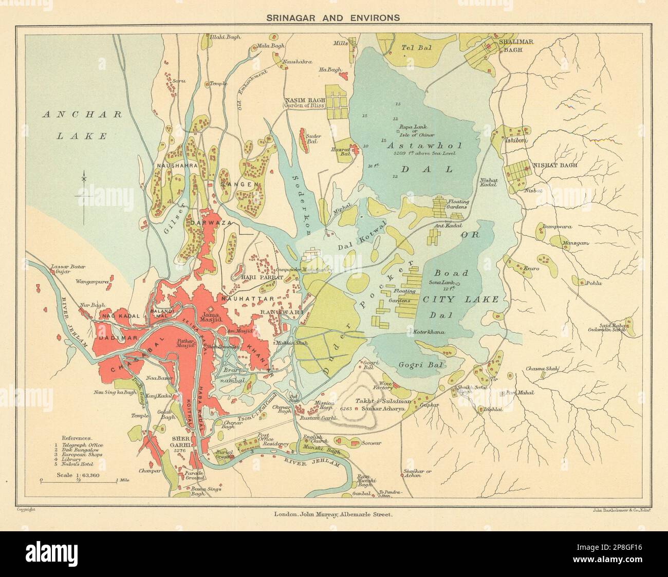 INDIA. Srinagar city & environs plan. Kashmir 1905 old antique map ...