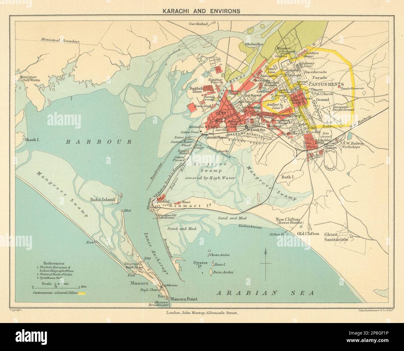 PAKISTAN. Karachi & environs city plan. Cantonment. British India 1905 ...