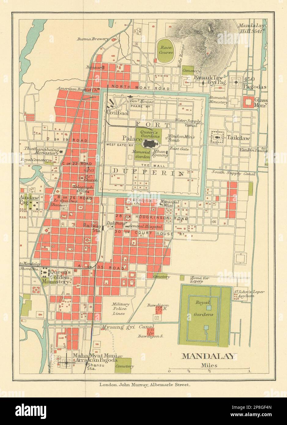 BRITISH BURMA. Mandalay city plan. Myanmar.Fort Dufferin Royal Gardens ...