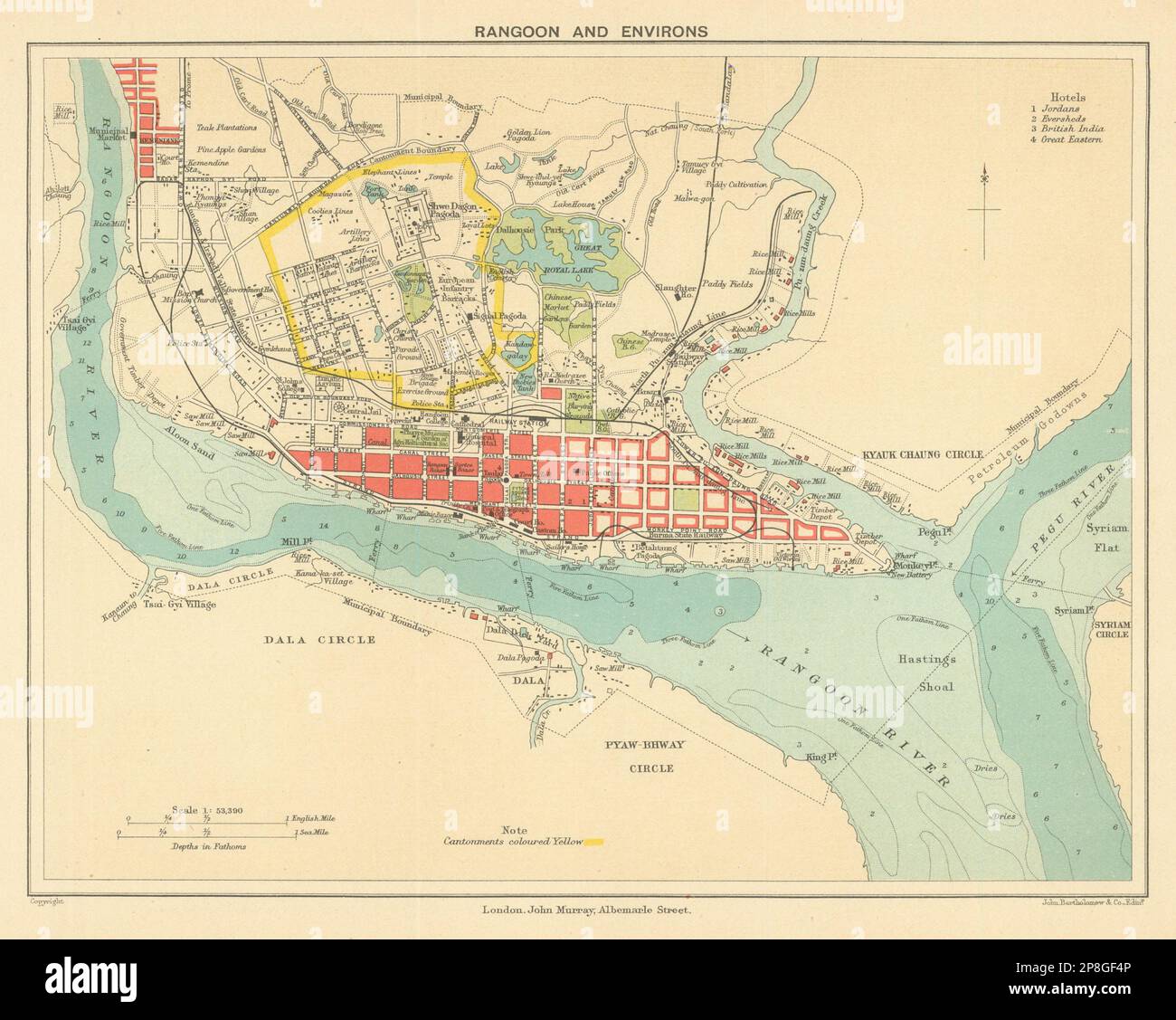 BRITISH BURMA. Rangoon (Yangon) city plan. Myanmar. Cantonment 1905 old ...