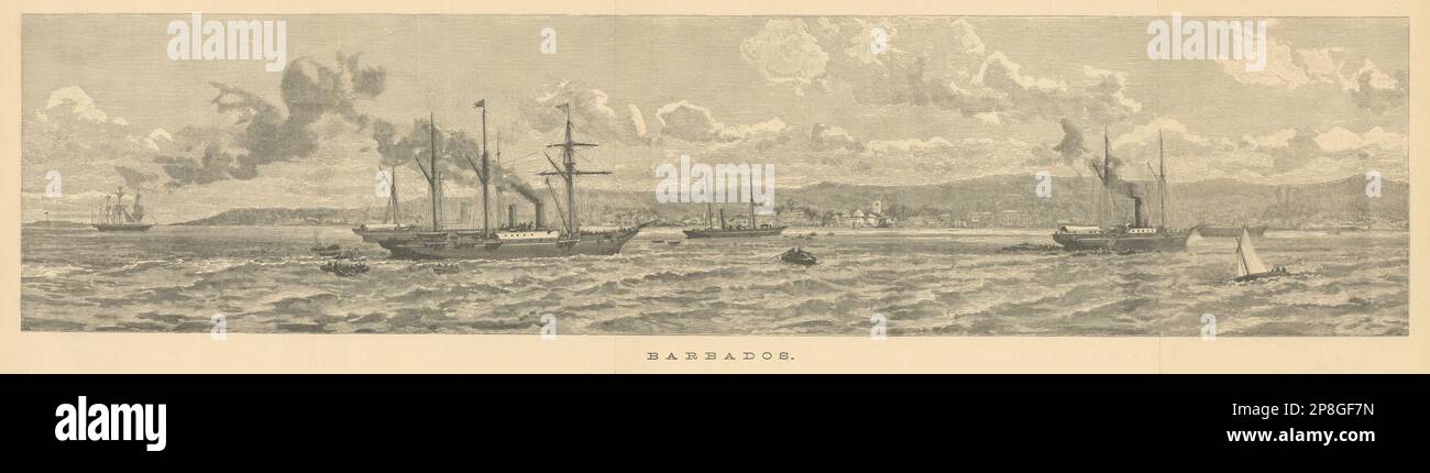 Barbados. Panorama of Bridgetown from the sea 1889 old antique print ...