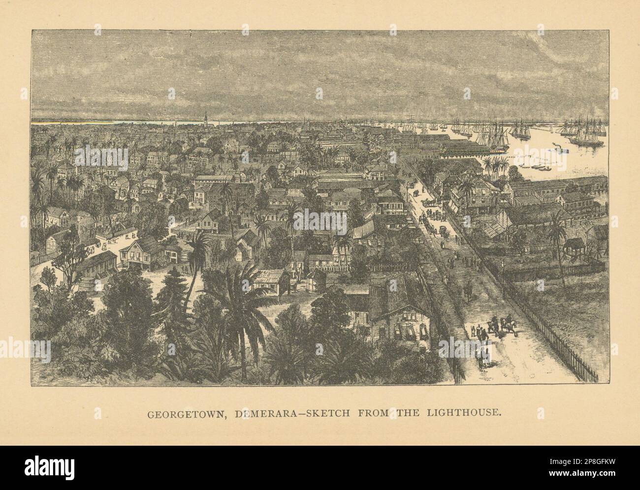 Georgetown, Demerara - sketch from the lighthouse 1889 old antique ...