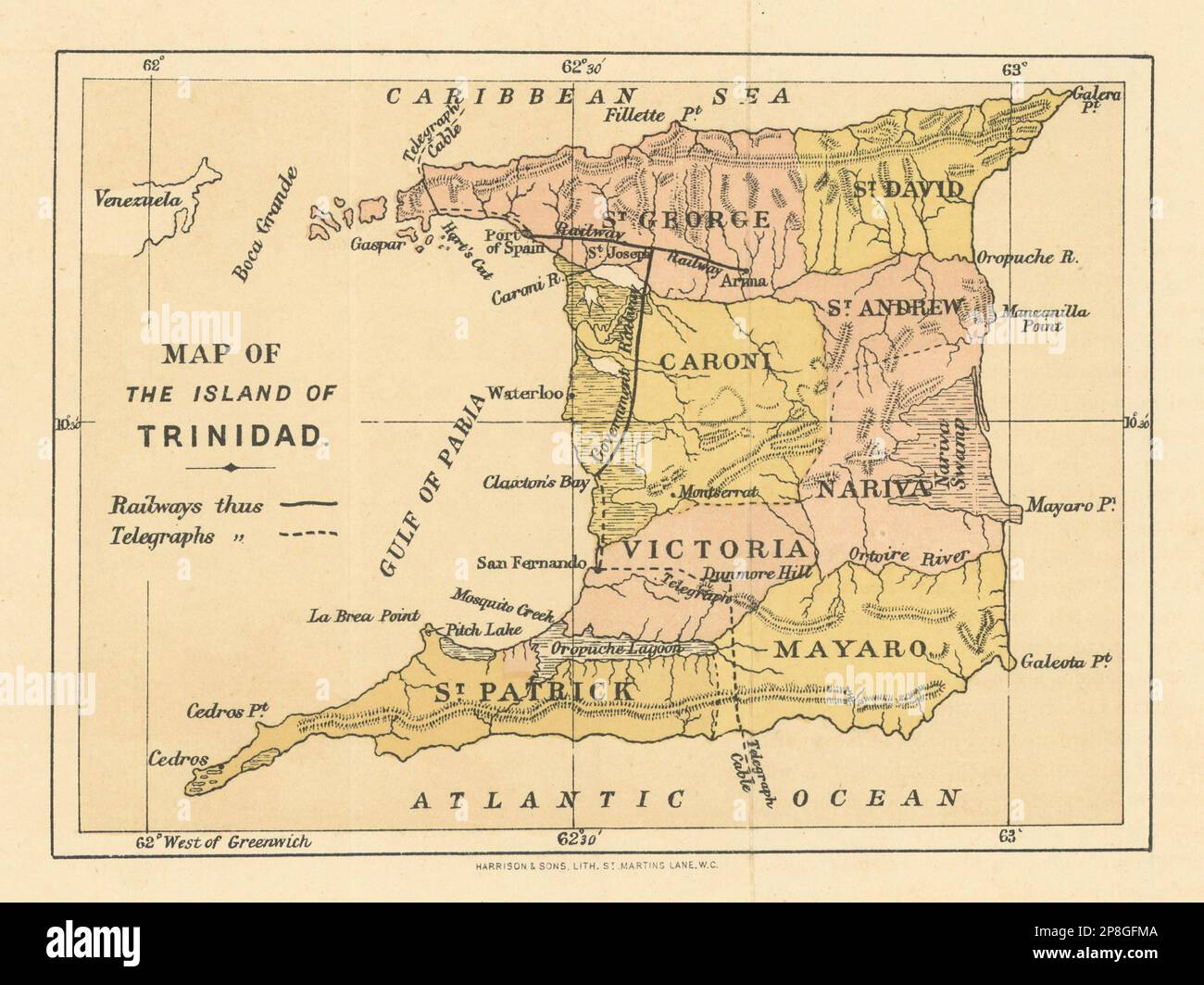 Map of the island of Trinidad. Counties. WASHINGTON EVES 1889 old ...