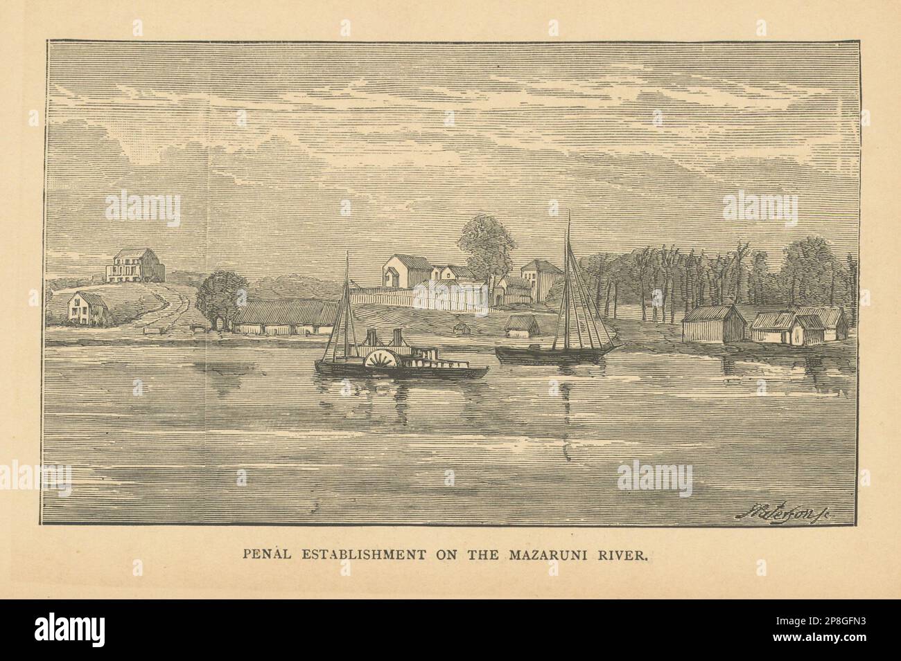 Penal establishment on the Mazaruni River, Guyana. Prison 1889 old ...