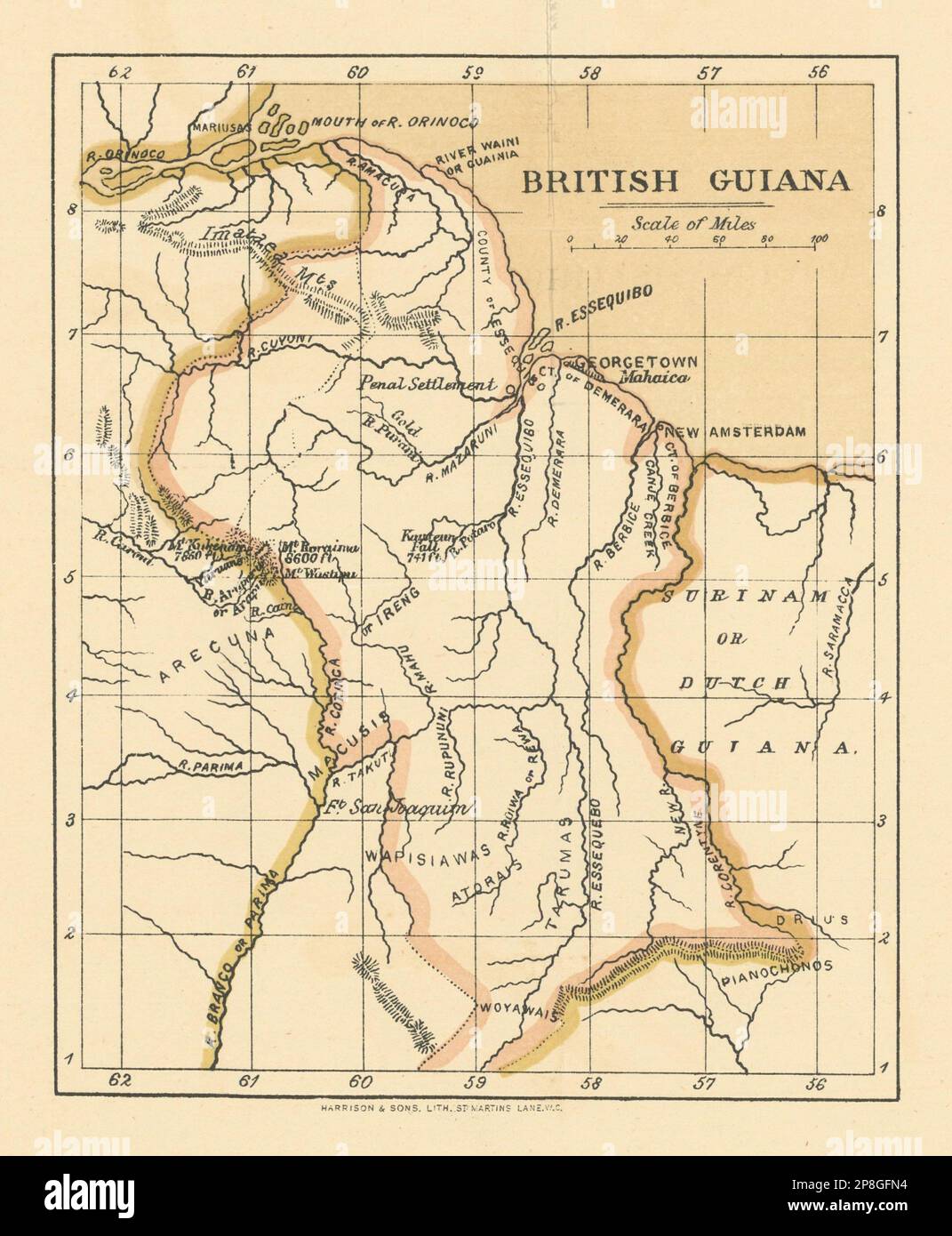 British Guiana. Guyana. WASHINGTON EVES 1889 old antique map plan chart ...