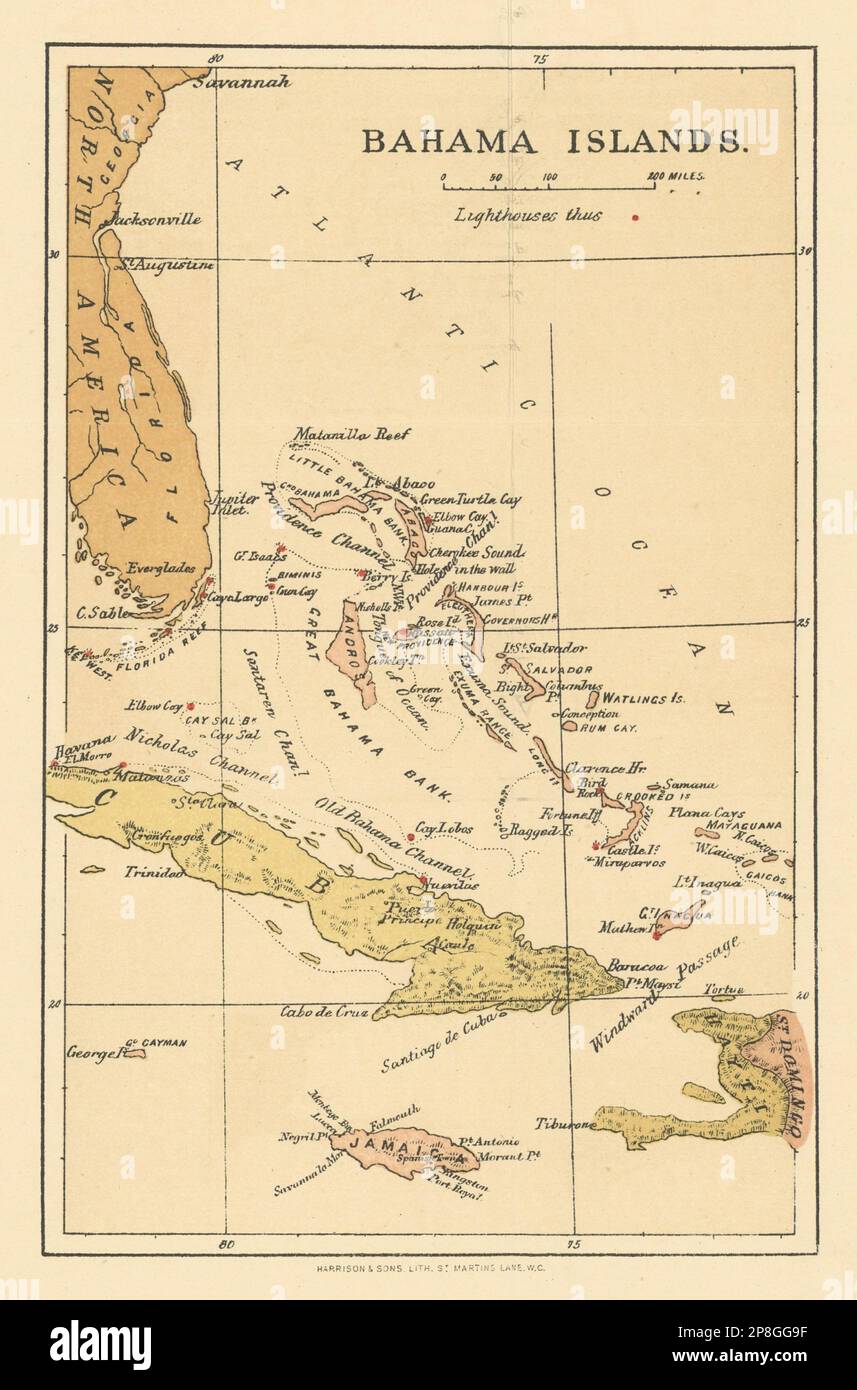 Bahama Islands. Bahamas. Lighthouses. WASHINGTON EVES 1889 old antique ...