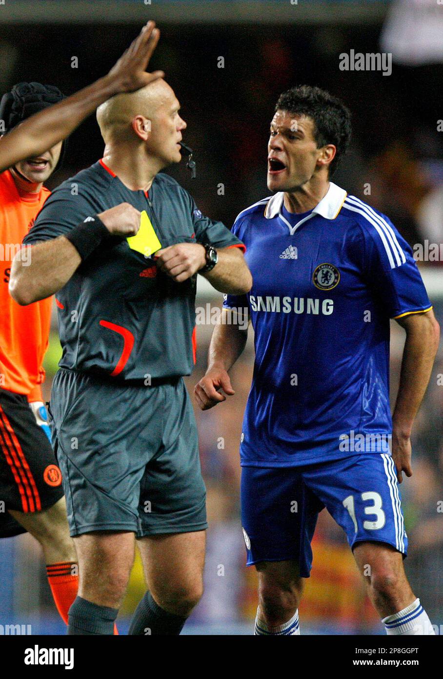 Chelsea's Michael Ballack, right, argues with referee Tom Henning ...