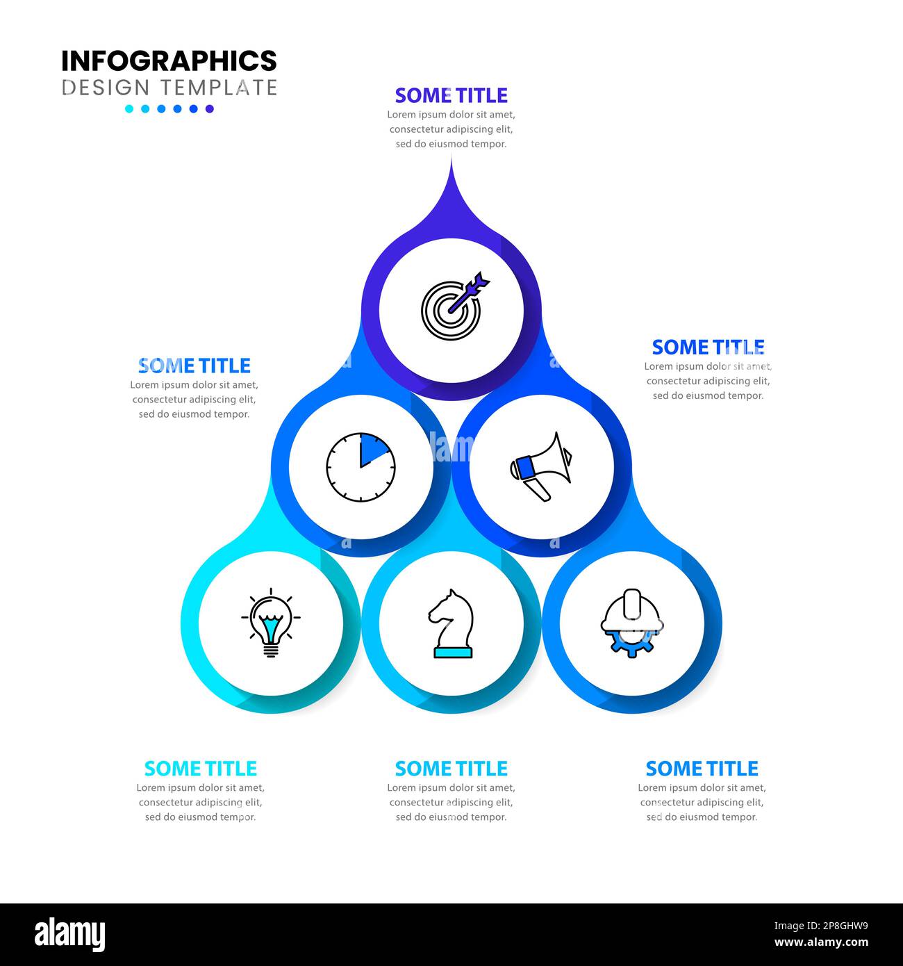 Infographic template with icons and 6 options or steps. Pyramid. Can be ...
