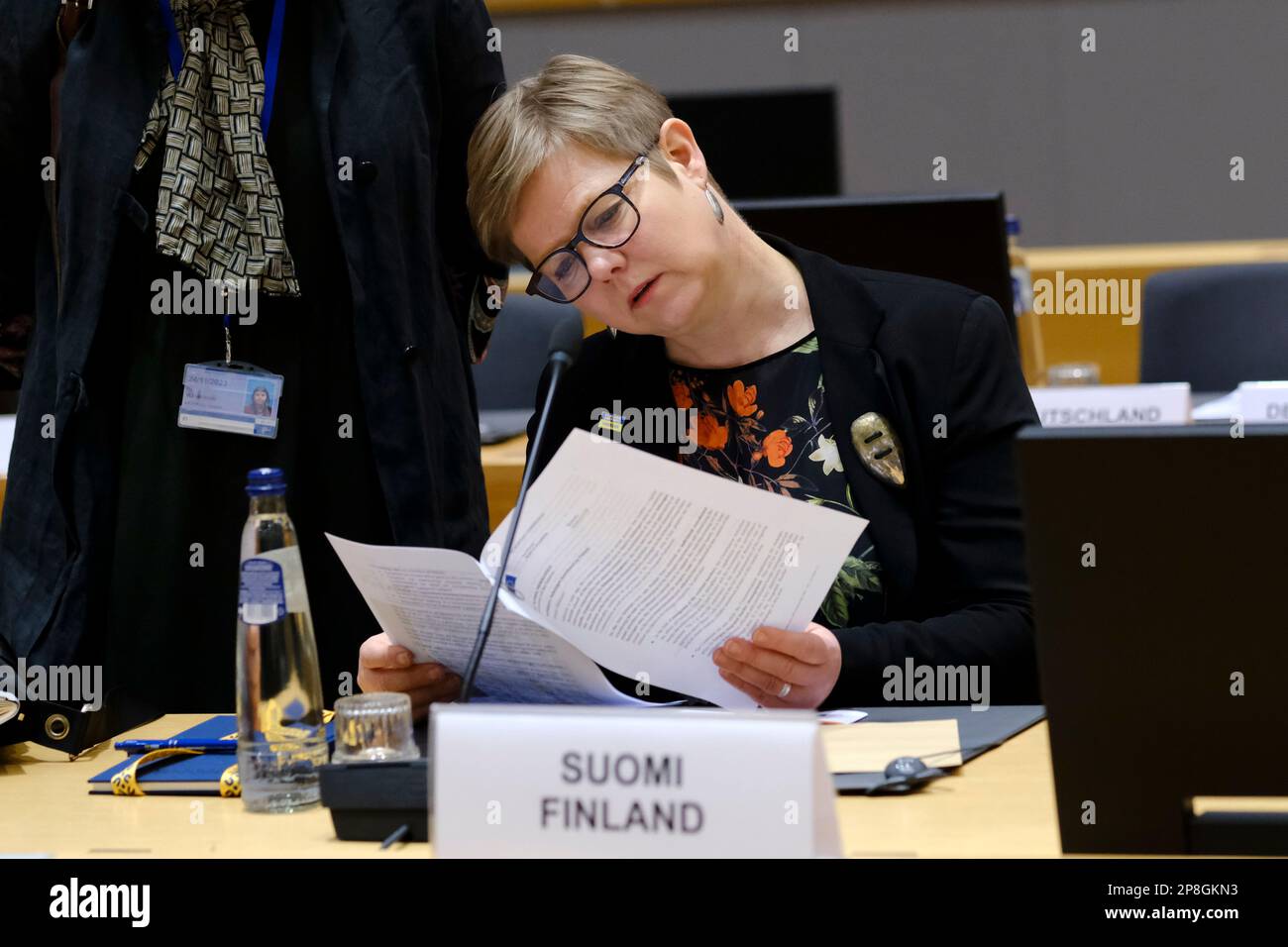 Brussels, Belgium. 09th Mar, 2023. Minister Krista MIKKONEN arrives to ...
